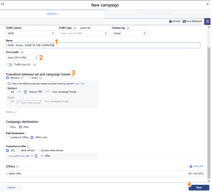 Voluum.com Tracker Integration in MGID Ads